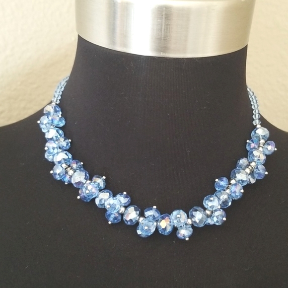 Jewelry | Silver Blue Glass Cluster Bead Necklace Bracelet Set | Poshmark